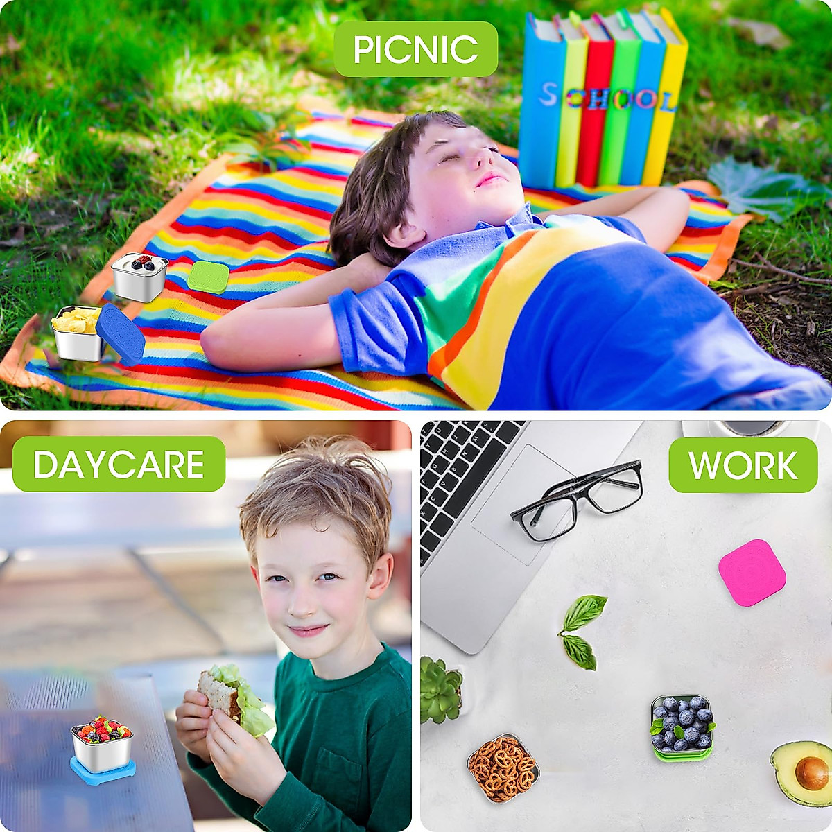 Haldane 8pack Snack Containers for Kids, Leak Proof Snack Pack Containers for Toddlers, Mini Stainless Steel Containers with Lids, Kids Lunch Box Containers for Daycare, School, Travel (6oz)