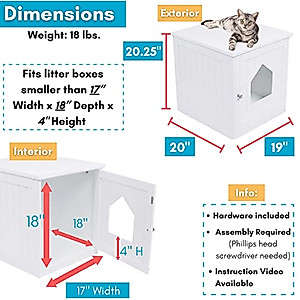 BIRDROCK Home Decorative Cat House & Side Table - Cat Home Nightstand - Indoor Pet Crate - Litter Box Enclosure - Hooded Hidden Pet Box - Cats Furniture Cabinet - Kitty Washroom - White