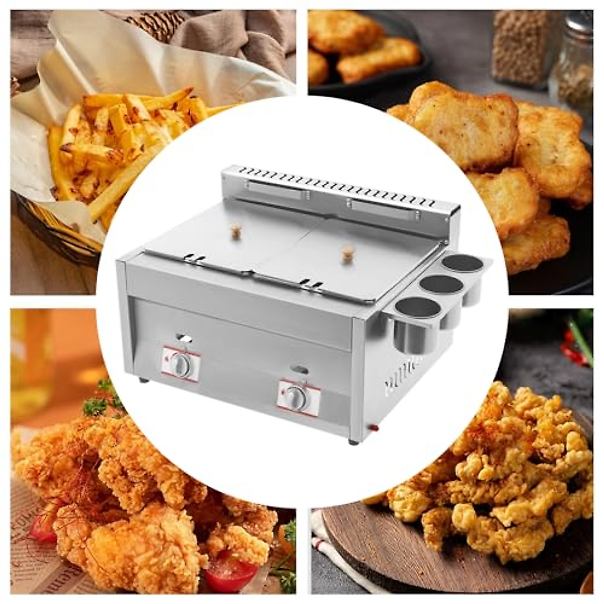 PANEKOLO 10L Commercial Deep Fryer with 2 Baskets and Lid, Countertop Commercial Dual Tank Kitchen Fat Fryer