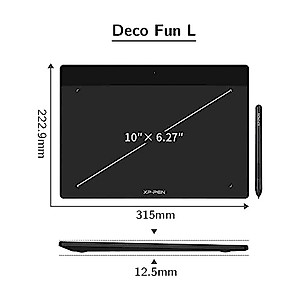 XPPen Deco Fun L Graphic Drawing Tablets 10x6 Inches Digital Drawing Pad Art Tablet with 8192 Levels of Pressure Battery-Free Stylus for Digital Drawing, Animation, Online Teaching(Black)