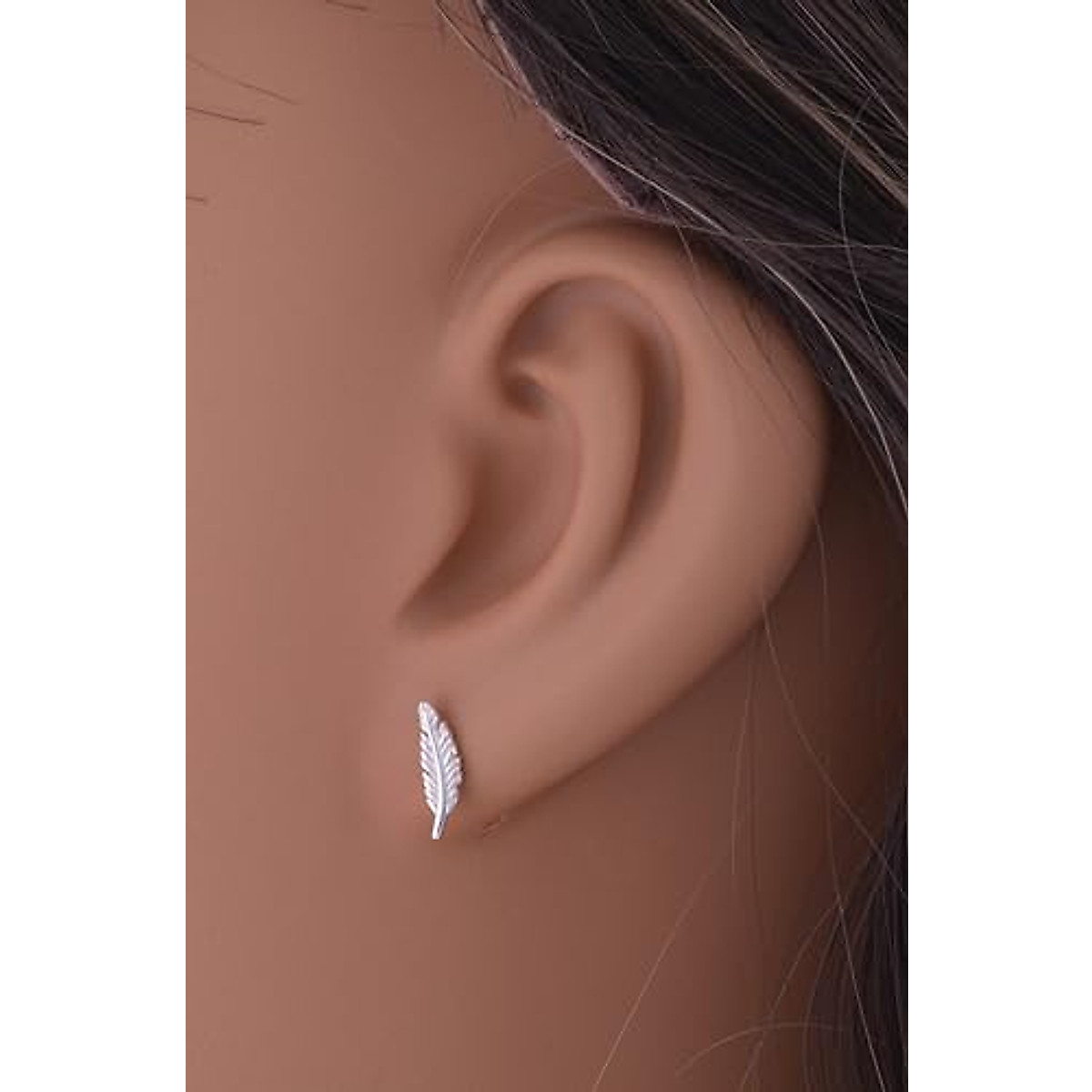 Sterling Silver Womens Dainty Feather Stud Earrings Gifts for Girlfriend Ladies 0.39in