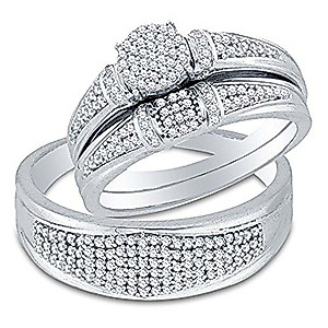 jsjewels His & Hers 1/2 Ct Sim.Diamond 14k White Gold Fn Engagement Wedding Ring Trio Set
