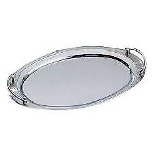 Elegance Silver 73028 Oval Stainless Steel Tray with Handles, 22" x 13",Large