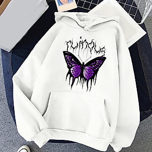 Ollysqiar Women's White Long Sleeve Sweatshirt with Kangaroo Pocket