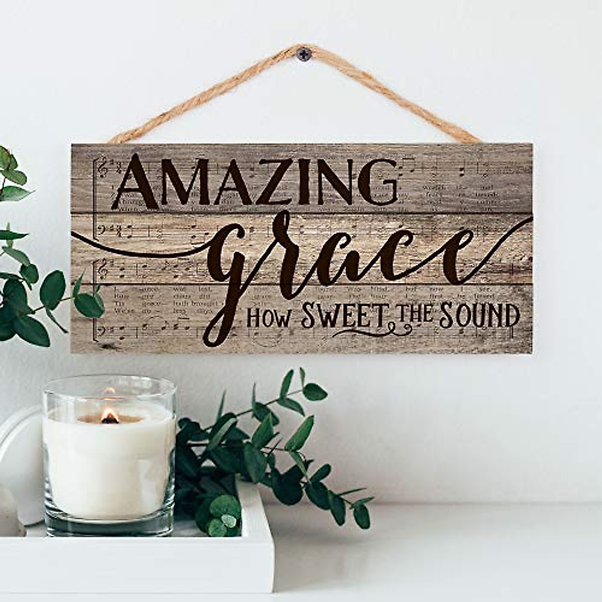 P. Graham Dunn Amazing Grace Rustic Sheet Music Design 5 x 10 Wood Plank Design Hanging Sign