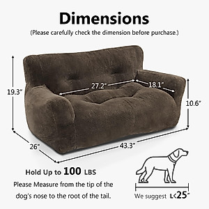 MCombo Pet Couch Sofa Bed Dog Bed for Small Medium Dogs, Fabric Dog Couch Puppy Sleeping Bed Indoor 43.3" x 26.0" x 19.3", 0374 (Mocha)