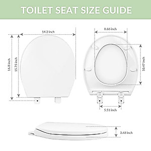 Toilet seat Round with Slow Close Hinges, Four Bumpers, Two Sets of Parts, White Toilet seat Round, Slow Close, Never Loosen and Easily Remove, Plastic, White