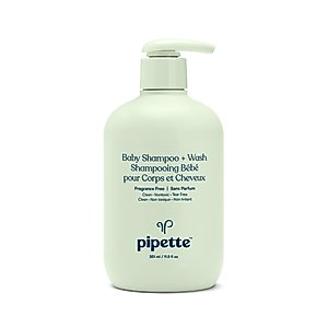 Pipette Baby Shampoo and Body Wash - Fragrance Free, Tear-Free Bath Time, Hypoallergenic, Moisturizing Plant-Derived Squalane, New Formula, 11.8 fl oz