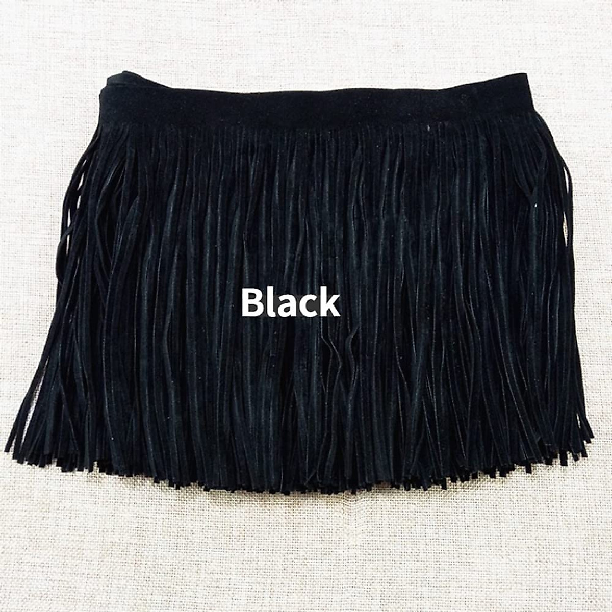 Tong Gu 2 Yards Double-Sided Faux Suede Tassel Fringe Trim DIY Skirt Dress Fringing Hem Bag Sewing Craft (Black,Width 12 in/30 cm)