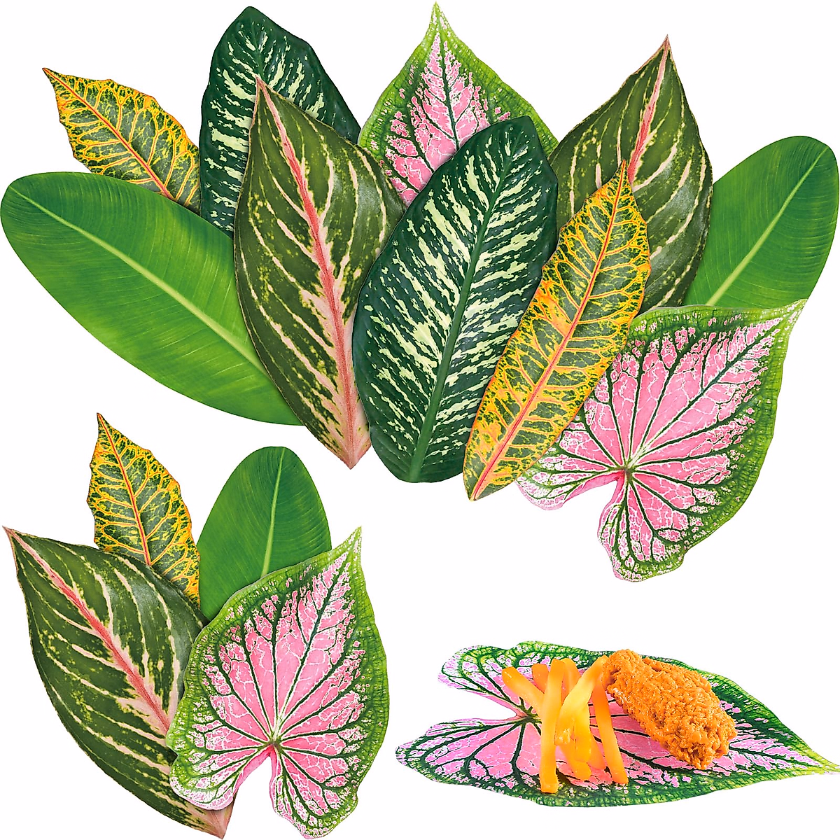 Kisston 100 Pcs Charcuterie Board Parchment Paper Tropical Leaves 8.7 Inch Paper Leaves for Cheese Board Double Sided Tropical Leaves Paper for Tropical Party Decorations Holiday Table Food Serving