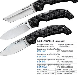 Cold Steel Voyager Large 4" AUS10A Tanto Point Razor-Sharp Blade 5.25" Griv-Ex Handle Everyday Carry Tactical Folding Knife w/Tri-Ad Lock