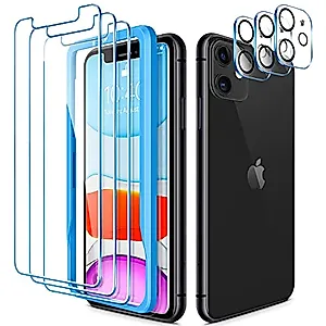 CANSHN 3 Pack Screen Protector for iPhone 11 [6.1 inch] + 3 Pack Tempered Glass Camera Lens Protector with Easy Installation Frame, Anti-Scratch, Case Friendly, 9H Hardness, HD Clear Film [6 Pack]