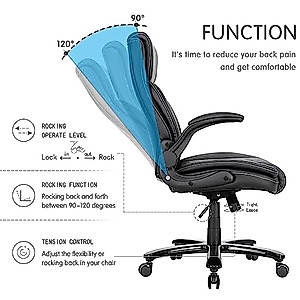 Executive Office Chair 400lbs Height Adjustable Swivel Chair with Padded Flip-up Arms, Leather Modern Conference Room Chairs, Ergonomic Desk Chair Thicken and Wide Seat for Heavy People (Black)