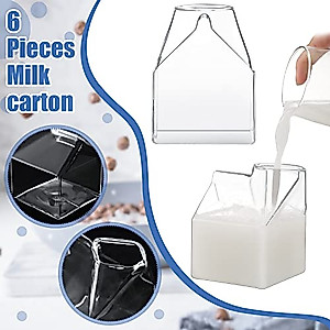 6 Pieces Clear Milk Carton Reusable Glass Container with 6 Stainless Steel Straws 12 oz Glass Milk Bottle Mini Creamer Pitcher Milk Carton Cup Hand Blown Box for Cocktail Juice Coffee Hot Water Coffee