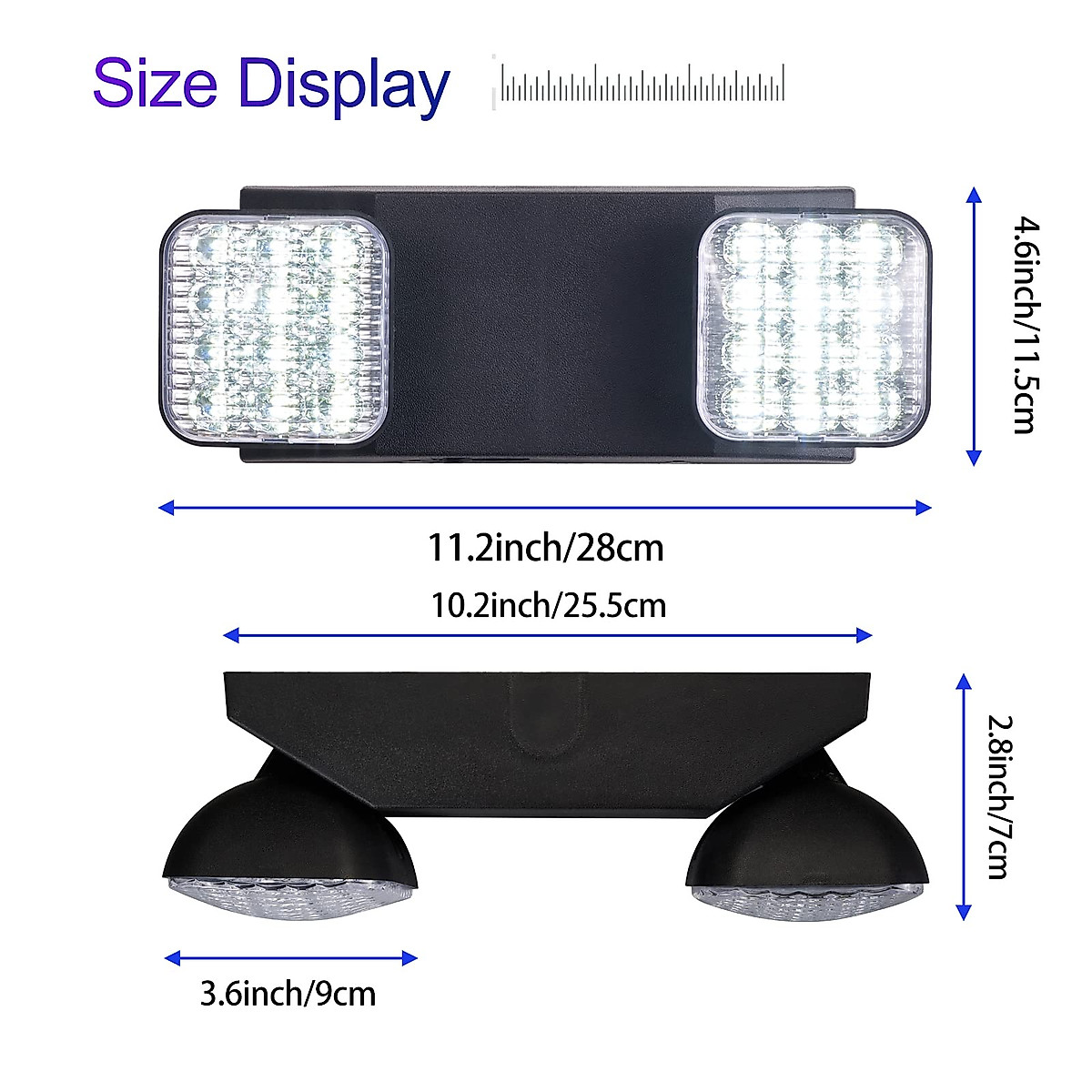 CM MZY Black Emergency Lights with Battery Backup,Commercial Emergency Light,Two Adjustable LED Light Head Emergency Lighting Fixtures,120-277V AC, UL Certified 1PCS