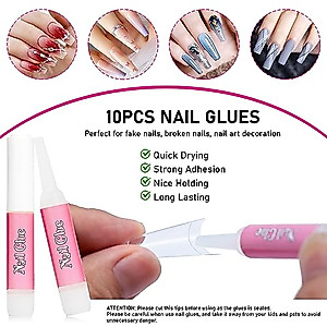 XIFEPFR 500PCS Clear Coffin Nail Tips, Half Cover False Nails Tips, Acrylic Nail Tips, 10 Sizes French Artificial Tips with Nail Glue Clipper Files Cuticle Fork for Nail Extension Home DIY Nail Salon