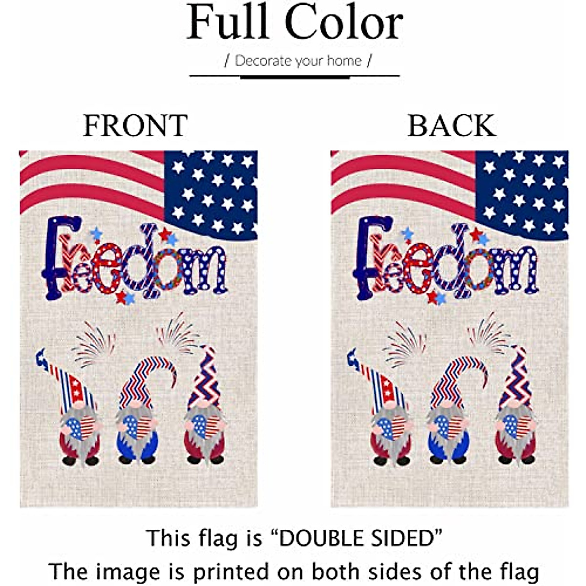 ITNOTC Garden Flags Patriotic, American flag American Gnome God Bless Freedom Independence Day Memorial Day Yard Decor Welcome House Flag Vertical Burlap Yard Flags for Outdoor Decorations 12 x 18 Inch