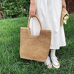 JQWYGB Straw Beach Bag - Straw Purses Handbags for Women Woven Beach Bag Summer Straw Tote Bag for Vacation (Brown)