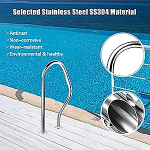 BTZHY Pool Handrails 3-Bends Easy Mount Hand Rail, 304 Stainless Steel Swimming Pool Handrail for Inground Pools Entrances and Garden Backyard Pools