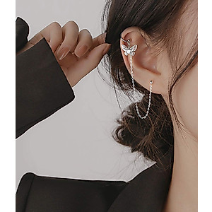 SLUYNZ 925 Sterling Silver Elegant Butterfly Cuff Earrings Chain for Women Butterfly Earrings Crawler Earrings Wrap (A-Silver)