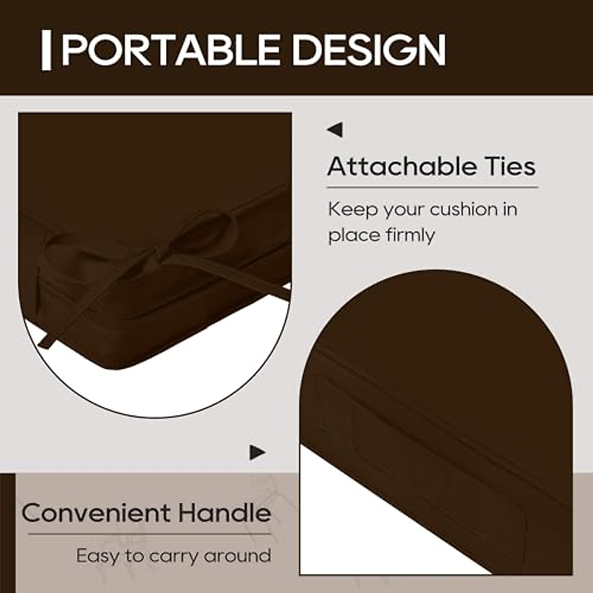 LOVTEX 19x19 Outdoor Chair Cushions Set of 2, Waterproof Patio Cushions for Outdoor Furniture with Removable Cover, Thick Outdoor Seat Cushions for Chairs with Straps and Portable Handle(Brown)