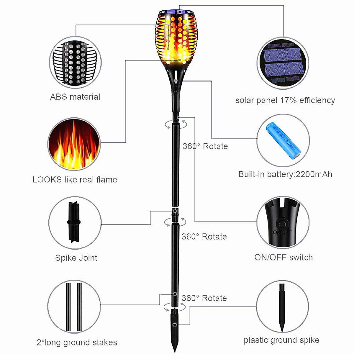 Topmante Upgraded Solar Torch Lights,96 LED Waterproof Flickering Dancing Flames Torches Light Outdoor Solar Landscape Decoration Lighting Auto On/Off Pathway Lights for Garden Patio Yard(4 Pack)