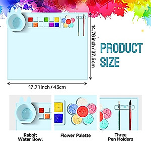 Silicone Painting Mat, Silicone Art Mat for Kids - Silicone Craft Mat with A4 Cutting Mat, Silicone Painting Mat for Kids, Art, Handmade, Crafts, Sewing and Scrapbooking (Rain Blue Green)