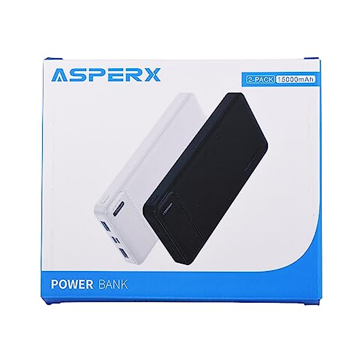 AsperX, Power Bank, 15000mAh, 2-Pack, Rechargeable Battery Pack for Heated Vest, Jackets, USB-C Out and in, Dual USB A, External Battery Pack for iPhone, Samsung, Android, and More
