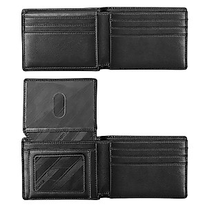 RUNBOX Slim Wallet for Men's Leather Bifold RFID Blocking Wallet with 2 ID Windows Gift Box