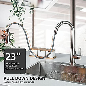 Gappo Kitchen Faucets, Kitchen Sink Faucet with Pull Down Sprayer for 3 Holes, Single Handle High Arc Stainless Steel RV Faucet with Deck Plate,Brushed Nickle