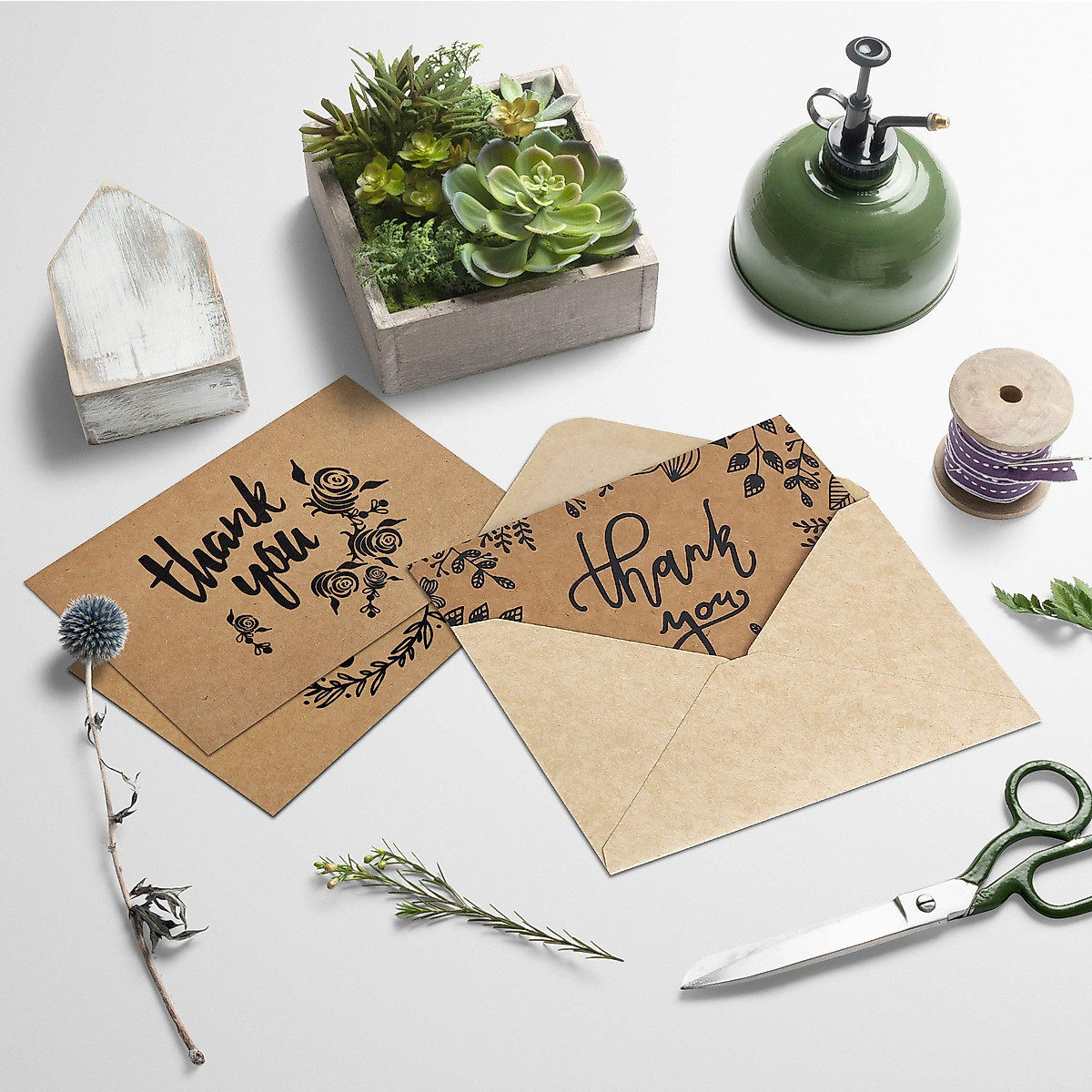 caqpo Thank You Cards With Envelopes - 160 Sets Premium Kraft Thank You Cards Bulk - Thank You Notes with 8 Graceful Designs - Floral Thank You Card for Celebration, Wedding, Baby & Bridal Shower 4x6