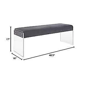 Modway Roam Modern Upholstered Bench With Acrylic Base In Gray Velvet