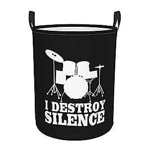 I Destroy Silence Drums Torage Basket Large Round Laundry Basket With Handles, For Clothes Storage Bathroom Laundry