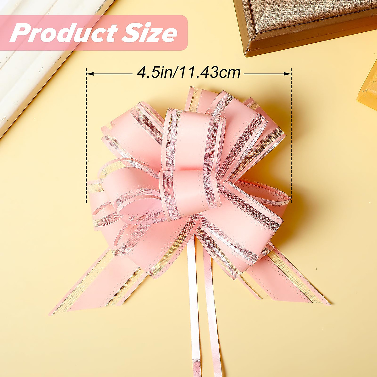Gjinxi 6 PCS Large Pull Bows Gift Wrap Pull Bows 6 Inches Wedding Ribbon Bows Chiffon Pink Flower Boxes Decoration Bouquets Present Supplies Fit Hairstyle Crafts DIY Christmas Party Birthday Wedding