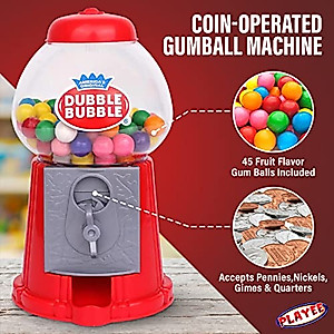 PLAYEE Classic Style Gum Machine – Gumball Machine for Kids – Candy Bank with 45 Colorful Gum Balls – 8.5” Candy Dispenser for Boys and Girls