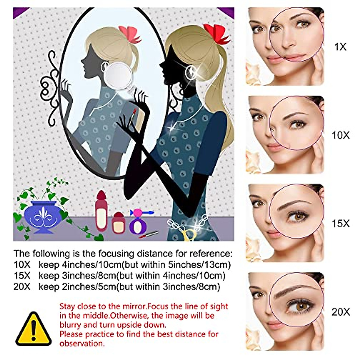 5 Inch Magnifying Mirror 20X with Blackhead Tweezer Kit, Handheld Mirror with Handle, Portable Magnified Mirror with Eyebrow Plucking Tweezers, Foldable, Double sided, Transparent