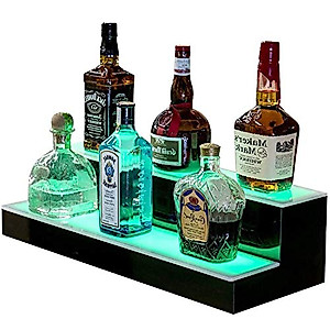 Goodyo Liquor Bottle Display Shelf LED Lighted Bar Shelf 2 Step 16" Length,Multiple Colors