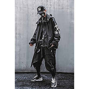 Niepce Inc Japanese Streetwear Zip Up Windbreaker Jacket for Men (Black2, XL)