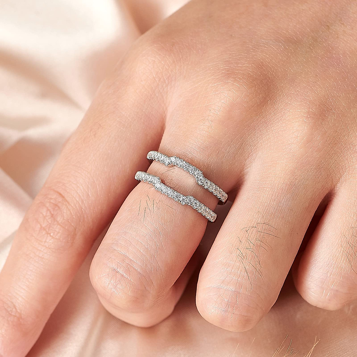 Blongme Cubic Zirconia Curved Wedding Band for Women Guard Ring Enhancers Engagement Ring 925 Sterling Silver Size 7