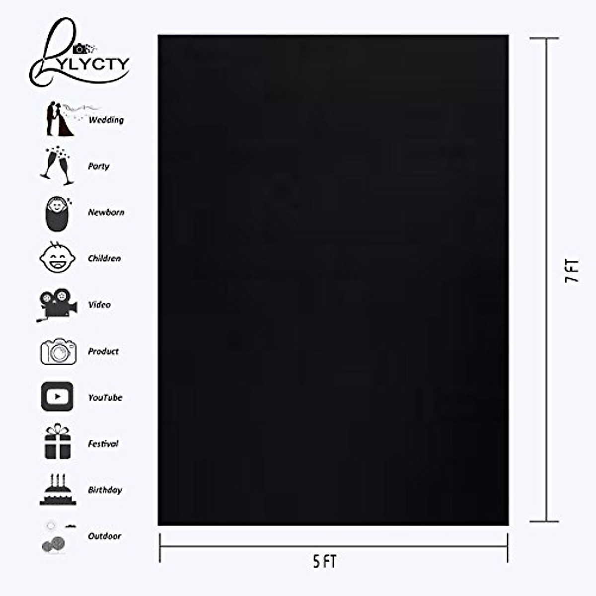 LYLYCTY County Background 5x7ft Non-Woven Fabric Solid Color Black Screen Photo Backdrop Studio Photography Props LY062