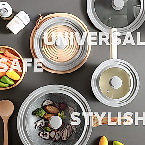 J&C LIFE Universal Lids for Pots, Pans & Skillets (2PCs, Grey) Fits 7-8.5, 10-12 Inch Frying Pan Skillet, Glass Pan Lids with Heat Resistant Silicone Rim, Pan Cover for Cast Iron Skillet Cookware