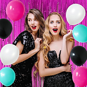 Hot Pink Black Teal Blue White Balloon garland arch, 122PCS Turquoise Blue Balloons Rose Red Balloons for Birthday Wedding Engagement Anniversary Bridal Shower Grown Up Party Decorations