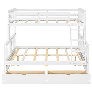 Harper & Bright Designs Bunk Bed with Drawers, Twin Over Full Bunk Bed, Solid Wood Bunk Bed Frame with Ladders & 2 Storage Drawers, Bedroom Furniture(White, Twin/Full with Drawers)