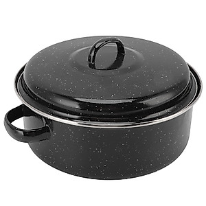 Covered Round Roaster, Non Stick Roasting Pan With Lid and Shelf, Speckled Black Large Capacity Multi Use Roaster Pan, Enamel Broiler Pan for Turkey, Meat, Vegetables, Sweet Potatoes, Chestnuts(26cm)