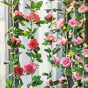 4 Pack (32FT) Artificial Rose Vine Fake Flowers Garland Hanging Silk Rose Ivy Plants Vine for Wedding Arch Party Garden Home Bedroom Office Wall Aesthetic Art Décor (Pink)