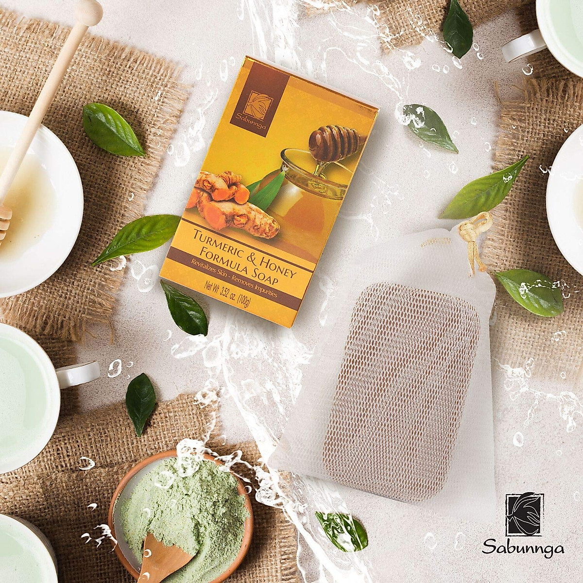 Sabunnga Turmeric Soap Bar - Natural Turmeric Soaps Honey , PH Balance Bars For Face & Body , Fade Dark Spots Gentle Exfoliating