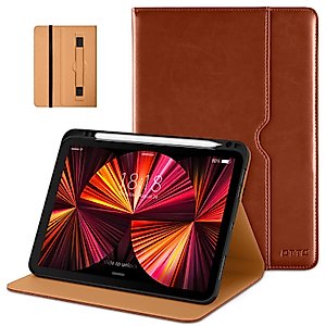 DTTO Case for iPad Pro 11 Inch 4th / 3rd / 2nd / 1st Generation 2022/2021/2020/2018,Premium PU Leather Folio Stand Cover with Hand Strap, Auto Wake/Sleep,Multiple Viewing Angles, Brown