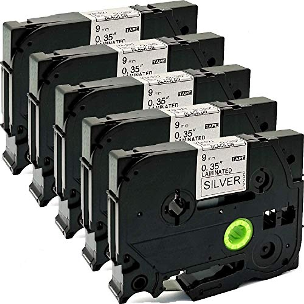 NEOUZA 5PK Compatible for Brother P-Touch Laminated Tze Tz Label Tape Cartridge 9mm x 8m (TZe-921 Black on Silver)