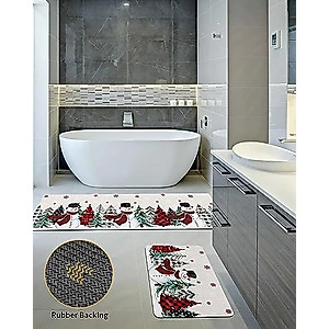 Snowman Bath Mat for Tub,Non Slip Bathroom Floor Runner Rug Quick Dry & Absorbent Diatomaceous Earth Shower Sink Bedroom Kitchen Washable Doormat,Snowflake Christmas Red Buffalo Plaid 24x36+24x71