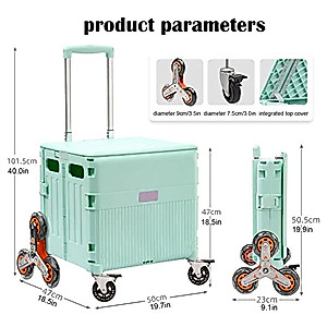 Shopping Trolley Cart, Outdoor Garden Trailer with Adjustable Handle, Portable for Groceries Teacher Crate Foldable Utility Cart with Lid and 8 Wheels Stair Climbing Collapsible Storage Cart